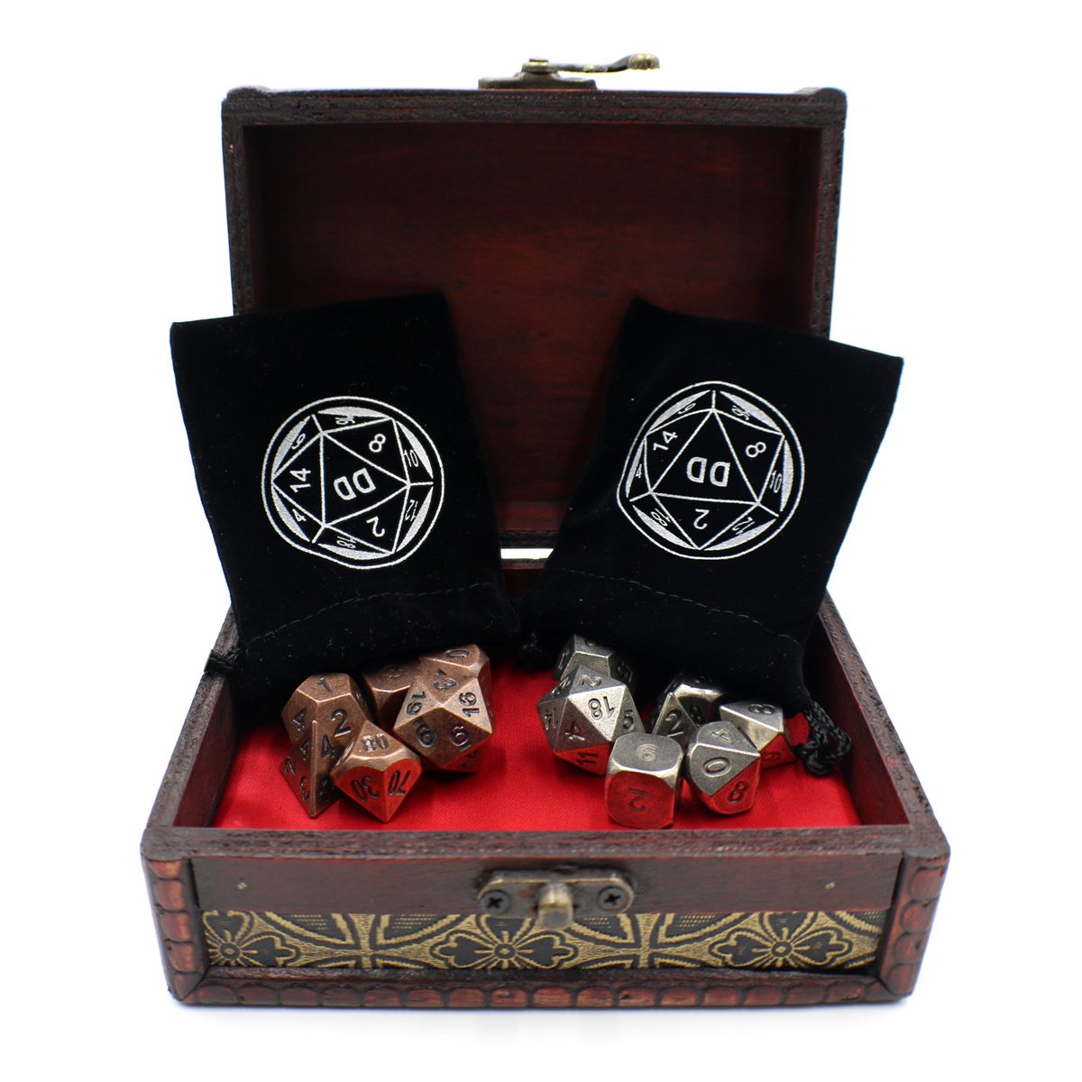 Twin Role Playing Metal Dice Sets with Storage Chest for Tabletop Games