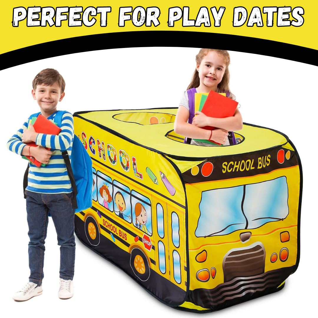 Pop Up Play Tent for Kids - My First Foldable Indoor & Outdoor Playhouse Vehicle Toys for Toddlers, Boys and Girls (School Bus)