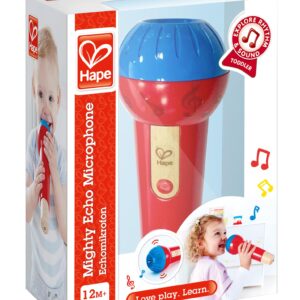 Hape Mighty Echo Microphone | Battery-Free Voice Amplifying Microphone Toy for Kids 1 Year & Up, Red, Model Number: E0337