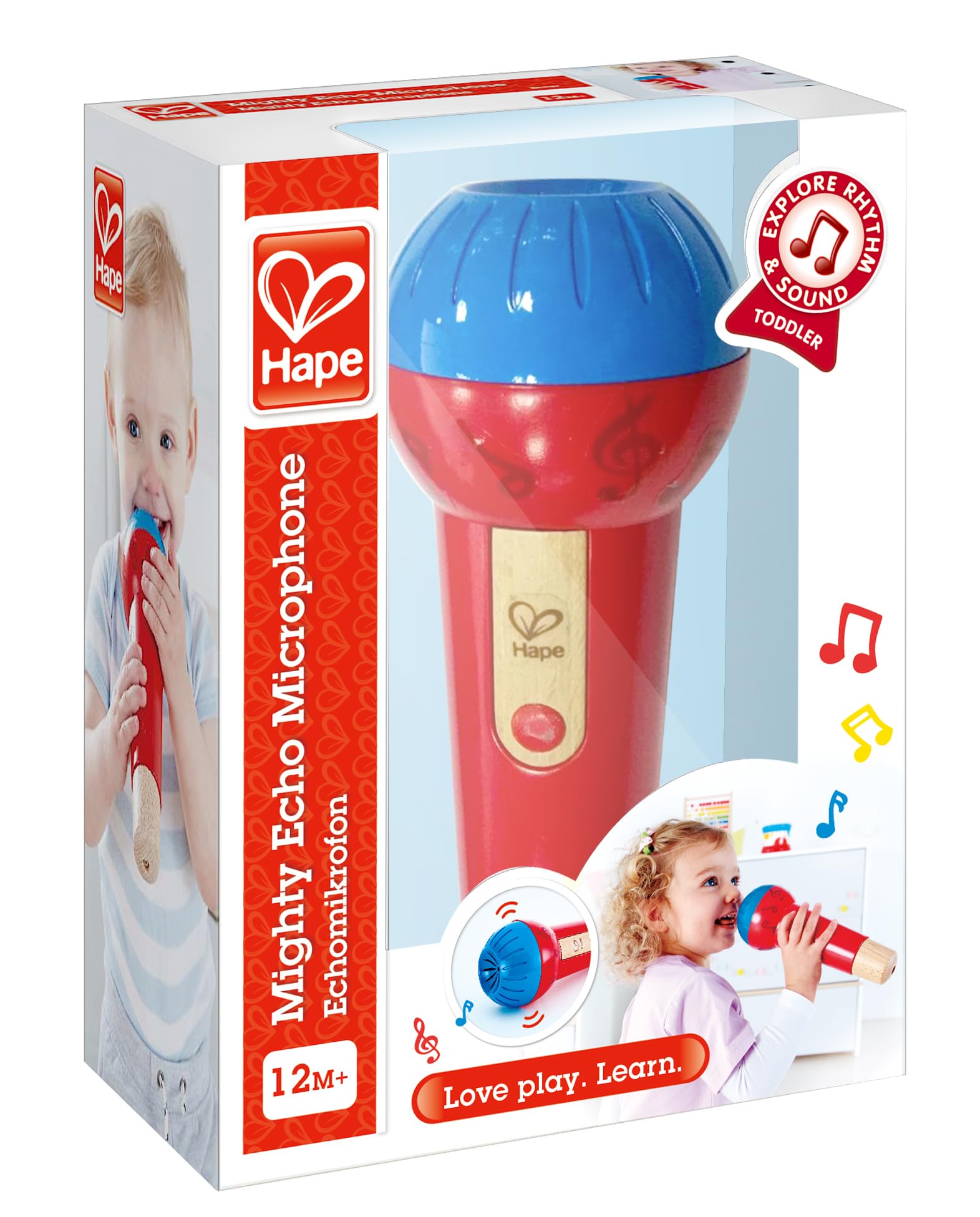 Hape Mighty Echo Microphone | Battery-Free Voice Amplifying Microphone Toy for Kids 1 Year & Up, Red, Model Number: E0337