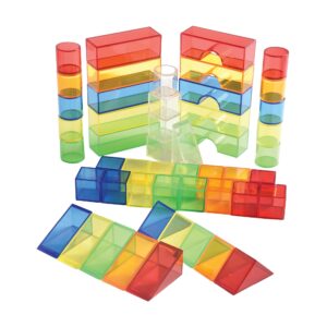 constructive playthings translucent color building blocks, light table manipulatives, 3d shapes for teaching color and math, 50-piece playset, toddler toys for 12 months & up