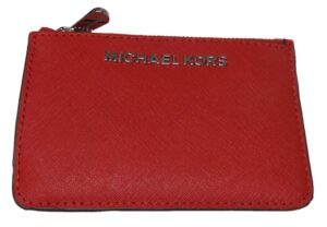 michael kors jet set small top zip coin pouch with id holder - saffiano leather (red)