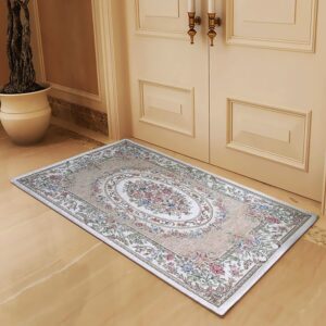 ukeler romantic american country style cotton rugs home decor collection floral rug flower garden design modern accent floor rugs for bedroom (31.5''x47.2'', beige garden)