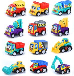 m-jump pull back vehicles , 12 pack assorted construction vehicles toy , vehicles truck mini car toy for kids toddlers boys,pull back and go car toy play set