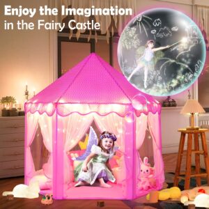 wilwolfer Princess Castle Play Tent for Girls Large Kids Play Tents Hexagon Playhouse with Star Lights Toys for Children Indoor Games (Pink)