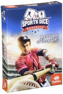 foxmind games: sports dice, baseball, roll it out of the park, easy to learn, fun to play, play with up to 4 players, for ages 7 and up