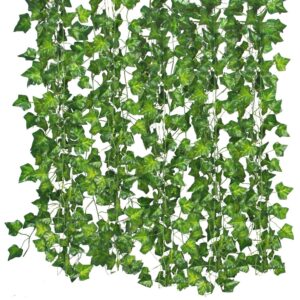 zugjam 83 ft (12pcs) artificial greenery fake ivy leaves hanging vine plant garland for garden wedding party home wall decoration