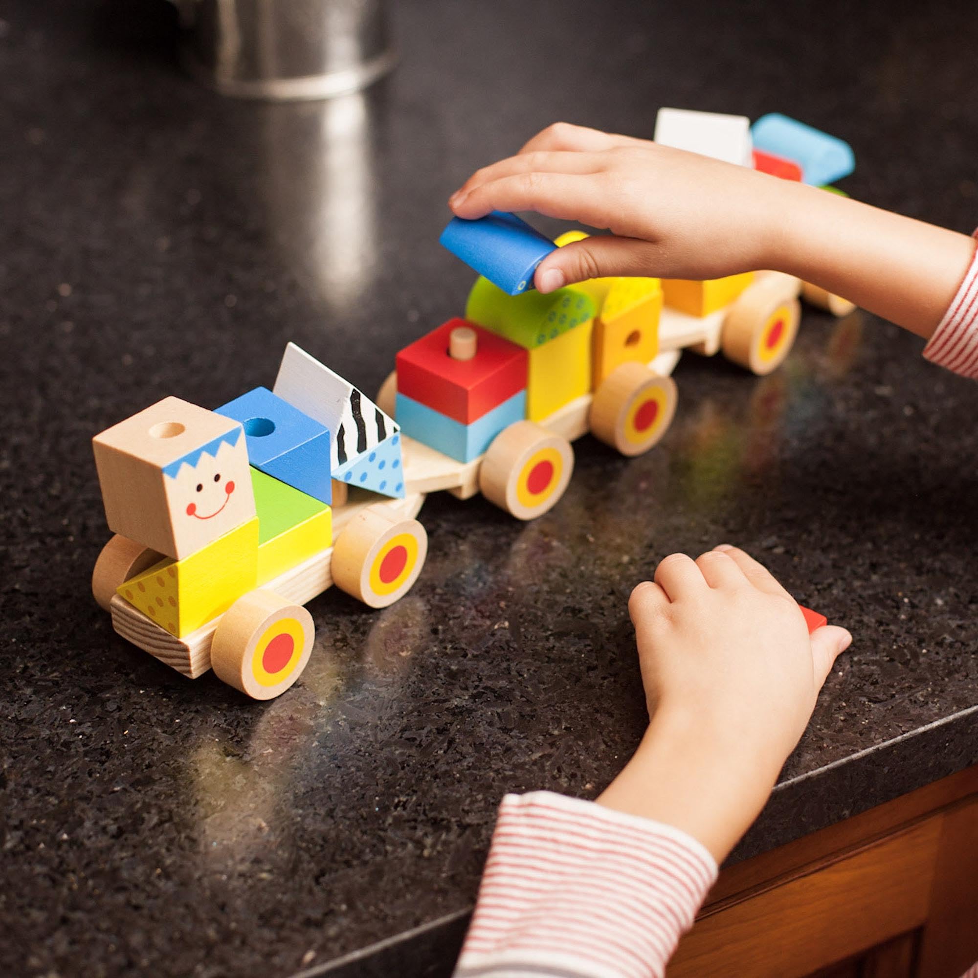 Fat Brain Toys Learning Locomotive - Wooden Stacking Block Train for Preschoolers