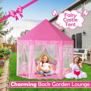 wilwolfer Princess Castle Play Tent for Girls Large Kids Play Tents Hexagon Playhouse with Star Lights Toys for Children Indoor Games (Pink)