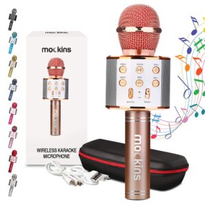 mockins rose karaoke microphone wireless w/built-in speaker | wireless microphones bluetooth compatible w/iphone & android | bluetooth karaoke microphone for kids | portable microphone karaoke mic