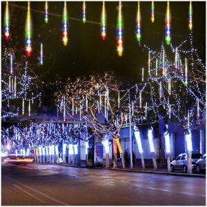 lalapao outdoor christmas string lights solar powered xmas led meteor shower rain lights falling raindrop light 8 tubes 288 led cascading fairy lights for decor (multi color)