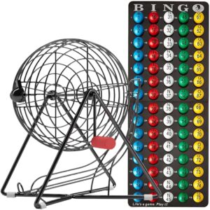 mr chips 11" (inch) tall professional bingo set with steel bingo cage, everlasting 7/8” bingo balls, master board for bingo balls - mysterious black color