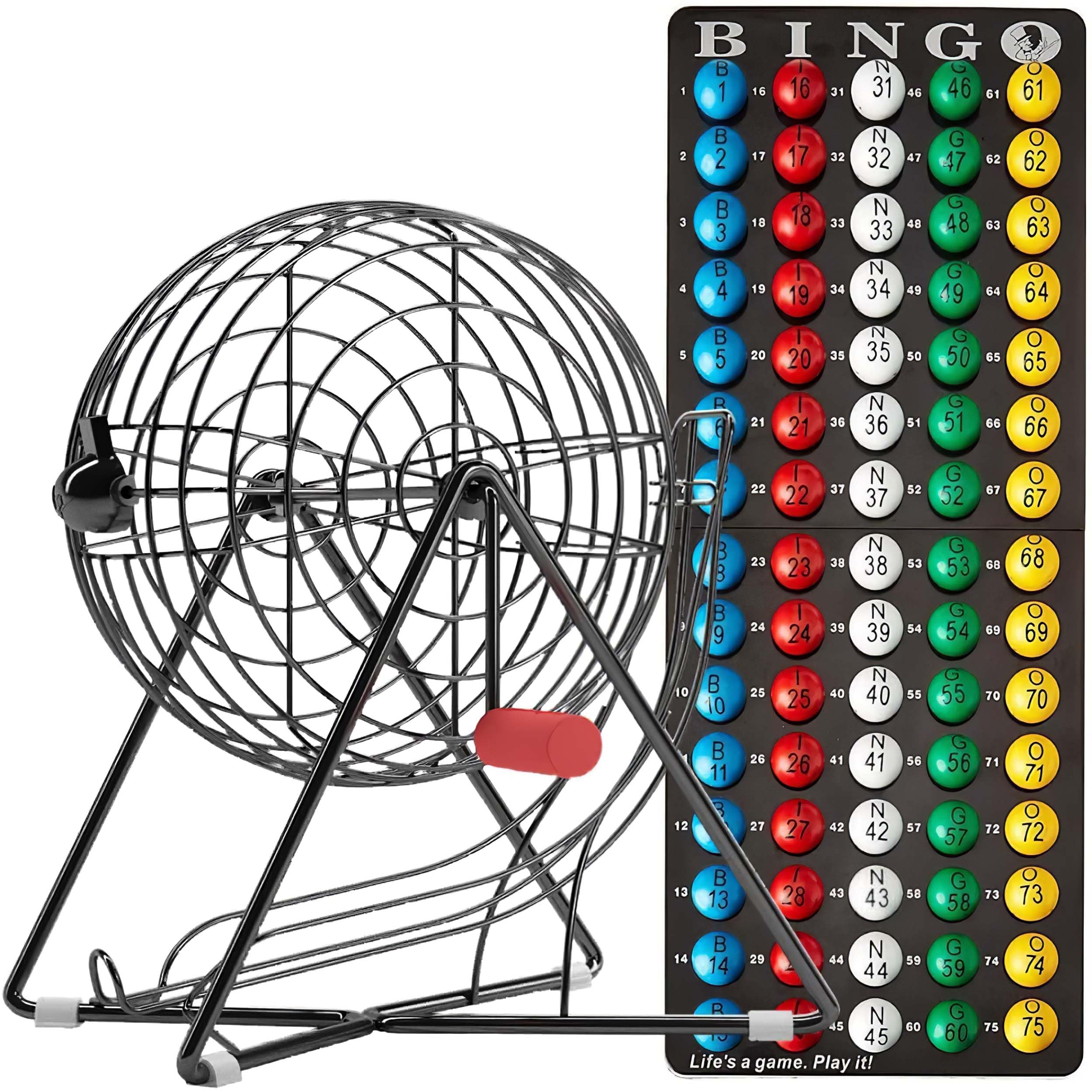 MR CHIPS 11" (Inch) Tall Professional Bingo Set with Steel Bingo Cage, Everlasting 7/8” Bingo Balls, Master Board for Bingo Balls - Mysterious Black Color