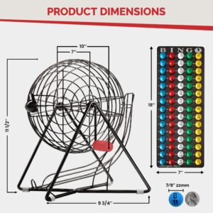 MR CHIPS 11" (Inch) Tall Professional Bingo Set with Steel Bingo Cage, Everlasting 7/8” Bingo Balls, Master Board for Bingo Balls - Mysterious Black Color