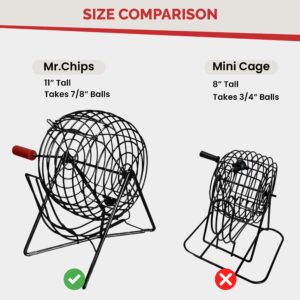 MR CHIPS 11" (Inch) Tall Professional Bingo Set with Steel Bingo Cage, Everlasting 7/8” Bingo Balls, Master Board for Bingo Balls - Mysterious Black Color