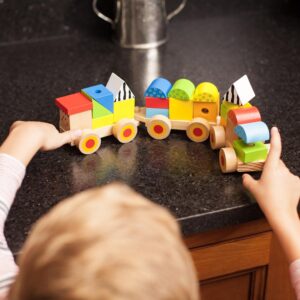 Fat Brain Toys Learning Locomotive - Wooden Stacking Block Train for Preschoolers