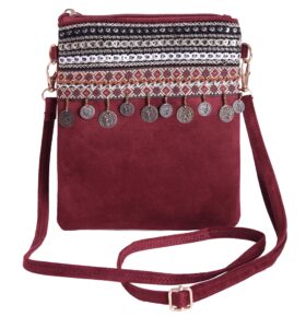 pulama vintage bohemian crossbody small handbag adorable ethnic sling pouch claret