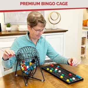 MR CHIPS 11" (Inch) Tall Professional Bingo Set with Steel Bingo Cage, Everlasting 7/8” Bingo Balls, Master Board for Bingo Balls - Mysterious Black Color