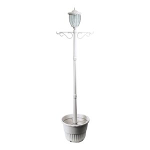 sun-ray solar lamp post light with planter and hanger, 7ft. outdoor single head solar post light for patio, driveway, lawn or garden, 80 lumens, kenwick design in white