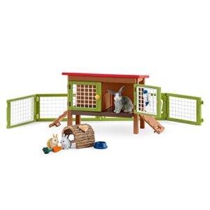 schleich farm world, easter toys for boys and girls ages 3-8, 8-piece playset, rabbit hutch and bunny playpen toy set