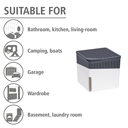 WENKO Dehumidifier Small, Portable, Compact and Rechargeable, Moisture Absorber for Bathroom, Bedroom, Garage, Closet, 2800 Cubic Feet, 2.2lbs, White, 6.18 x 6.5 x 6.5, 2.2 lbs