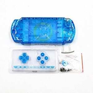 new replacement sony psp 2000 console full housing shell cover with button set -clear blue.