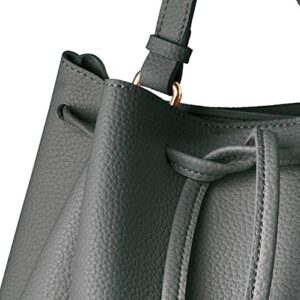 KATIE LOXTON X-Large Drawstring Bucket Womens Vegan Leather Crossbody Shoulder Handbag Charcoal