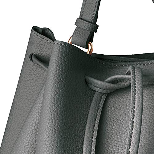 KATIE LOXTON X-Large Drawstring Bucket Womens Vegan Leather Crossbody Shoulder Handbag Charcoal