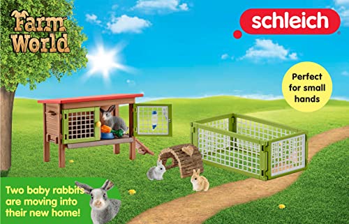 Schleich Farm World, Easter Toys for Boys and Girls Ages 3-8, 8-Piece Playset, Rabbit Hutch and Bunny Playpen Toy Set