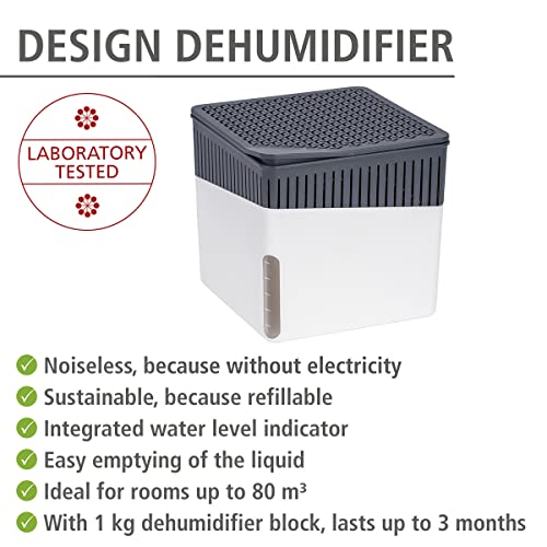 WENKO Dehumidifier Small, Portable, Compact and Rechargeable, Moisture Absorber for Bathroom, Bedroom, Garage, Closet, 2800 Cubic Feet, 2.2lbs, White, 6.18 x 6.5 x 6.5, 2.2 lbs