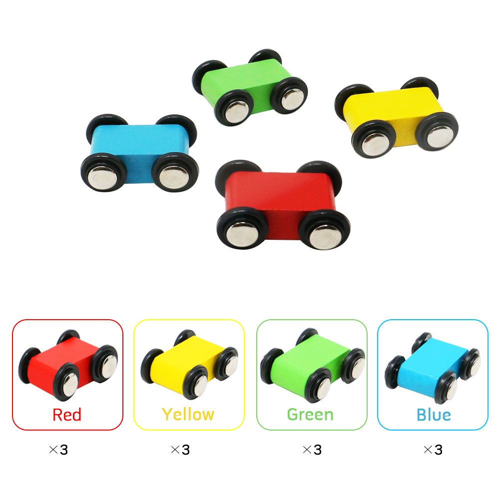 Lewo 12 Pack Mini Wooden Race Replacement Cars for Ramp Toy Toddlers Race Car Racer Set