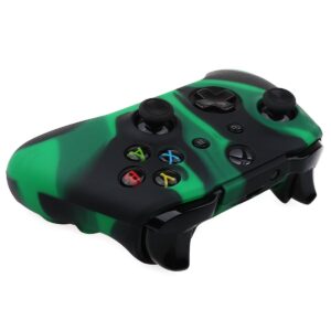 YoRHa Silicone Cover Skin Case for Microsoft Xbox One X & Xbox One S Controller x 1(Black Green) with Pro Thumb Grips 8 Pieces