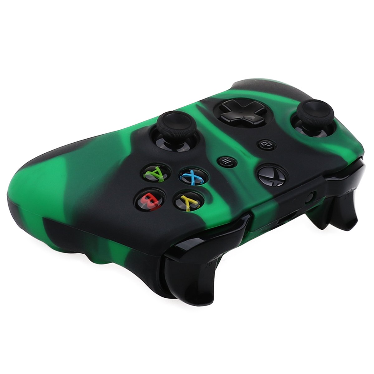 YoRHa Silicone Cover Skin Case for Microsoft Xbox One X & Xbox One S Controller x 1(Black Green) with Pro Thumb Grips 8 Pieces