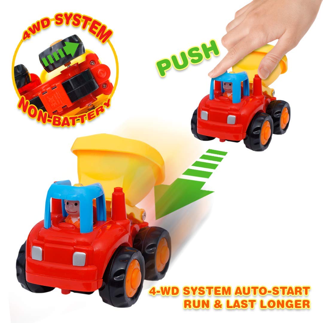 Toddler Toy Trucks Toy for 1 2 3 Year Old Boy Gift: Friction Powered Cars - Push and Go Toys Car Construction Vehicles Set 18 Month Age Girls Baby Set of 4 Tractor Cement Mixer Bulldozer Dump Truck