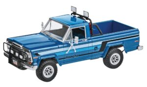 revell level 4 model kit 1980 jeep honcho pickup truck ice patrol with snowmobile 1/24 scale model