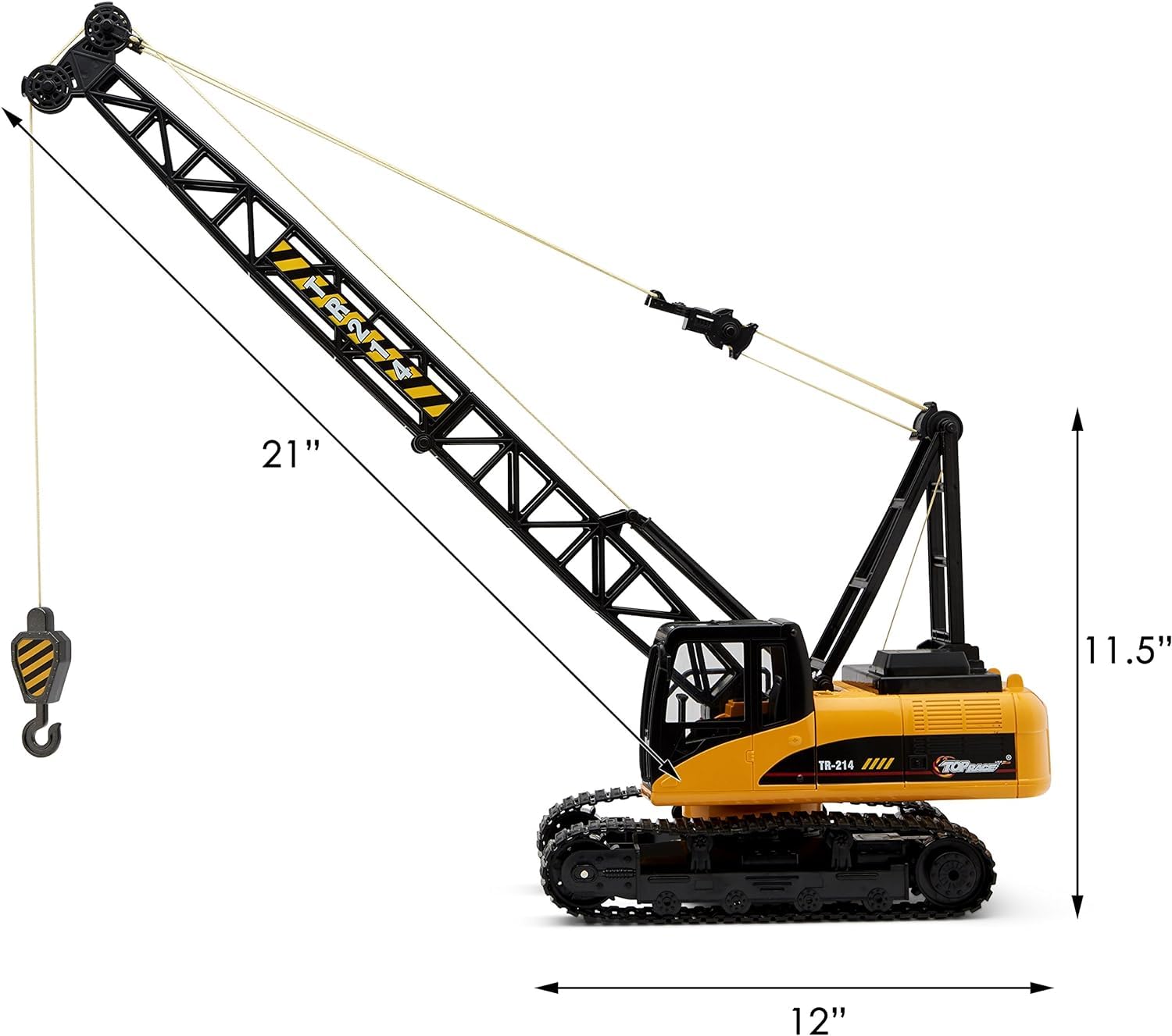 Top Race 15 Channel Remote Control Crane Toy - Battery Powered 1:14 Scale RC Construction Vehicles with Heavy Metal Hook - Crane Truck for Kids 8-12 - Full Functional RC Crane with 2.4GHz Remote