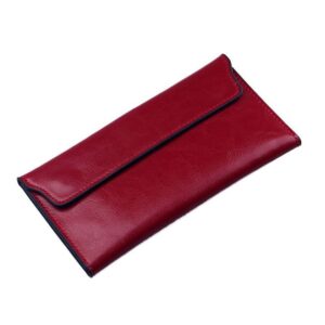 nigedu women long wallet genuine cowhide leather cards holder clutch purse phone bag (wine red)