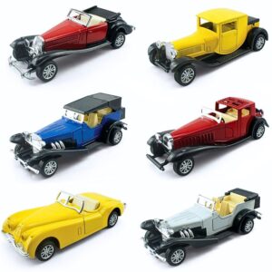 6 pack - diecast cars antique classic american vehicles with pullback action and openable doors, collectible vintage retro model cars toy for display and gifts for kids (1:32 scale)