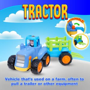 Toddler Toy Trucks Toy for 1 2 3 Year Old Boy Gift: Friction Powered Cars - Push and Go Toys Car Construction Vehicles Set 18 Month Age Girls Baby Set of 4 Tractor Cement Mixer Bulldozer Dump Truck