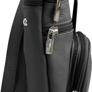 Roma Leathers Genuine X-Large Crossbody Purse, Multi-Pocket, Adjustable Strap, XL, Black