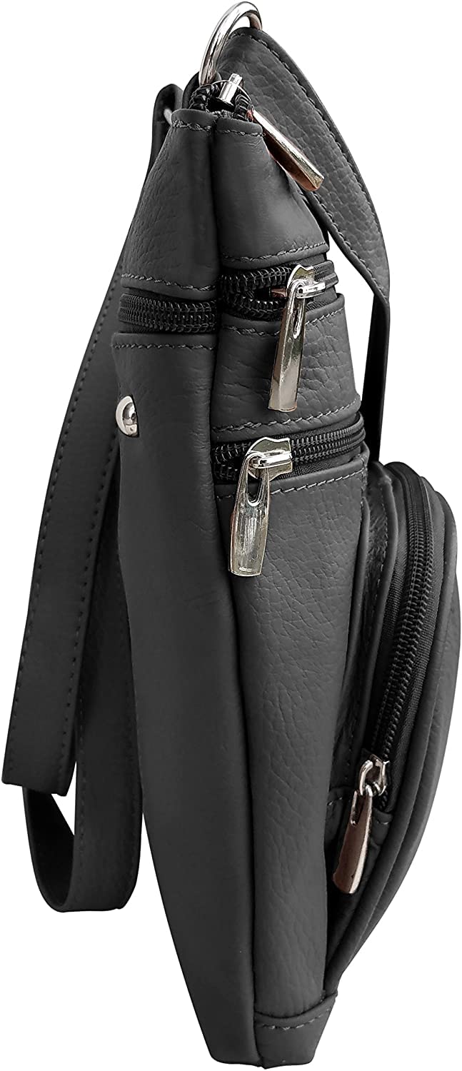 Roma Leathers Genuine X-Large Crossbody Purse, Multi-Pocket, Adjustable Strap, XL, Black