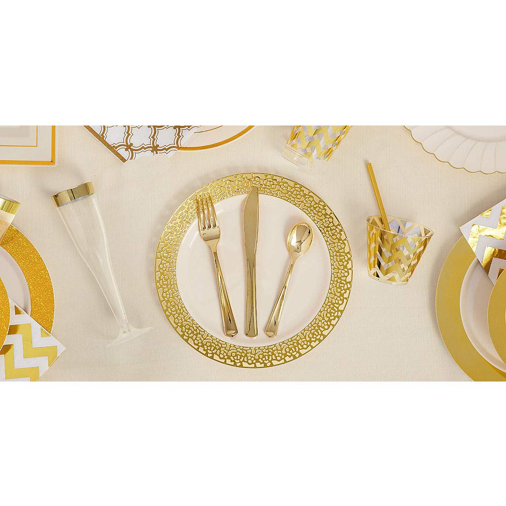 Elegant Premium White Plastic Plates with Prismatic Gold Border - 12" (Pack of 10), Durable & Stylish - Ideal for Upscale Events & Parties