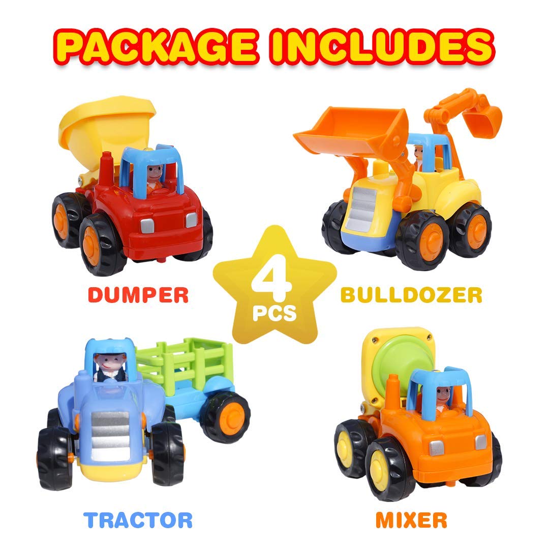 Toddler Toy Trucks Toy for 1 2 3 Year Old Boy Gift: Friction Powered Cars - Push and Go Toys Car Construction Vehicles Set 18 Month Age Girls Baby Set of 4 Tractor Cement Mixer Bulldozer Dump Truck