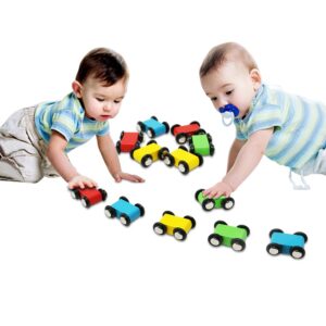 Lewo 12 Pack Mini Wooden Race Replacement Cars for Ramp Toy Toddlers Race Car Racer Set