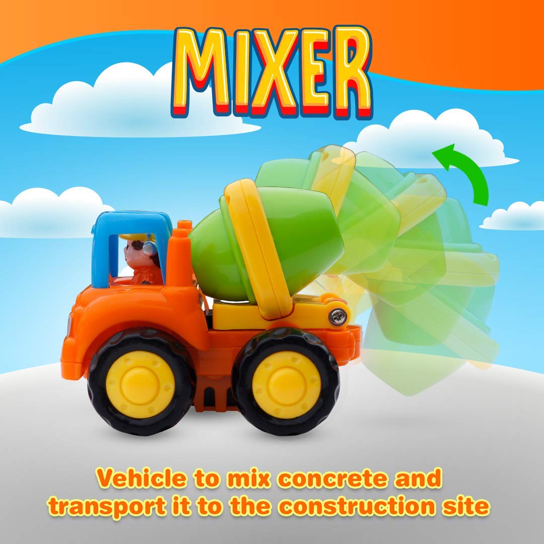 Toddler Toy Trucks Toy for 1 2 3 Year Old Boy Gift: Friction Powered Cars - Push and Go Toys Car Construction Vehicles Set 18 Month Age Girls Baby Set of 4 Tractor Cement Mixer Bulldozer Dump Truck