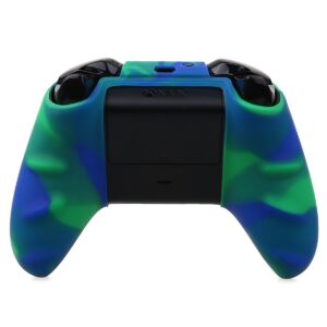 YoRHa Silicone Cover Skin Case for Microsoft Xbox One X & Xbox One S Controller x 1(Blue Green) with Pro Thumb Grips 8 Pieces