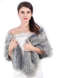 chicer wedding faux fur shawl bridal faux fur shawl wrap stole winter faux fur coat for bride and bridesmaids(grey)