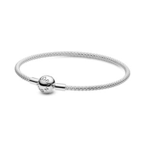 pandora moments mesh bracelet - sterling silver charm bracelet for women - compatible moments charms - features sterling silver - gift for her - 7.5"