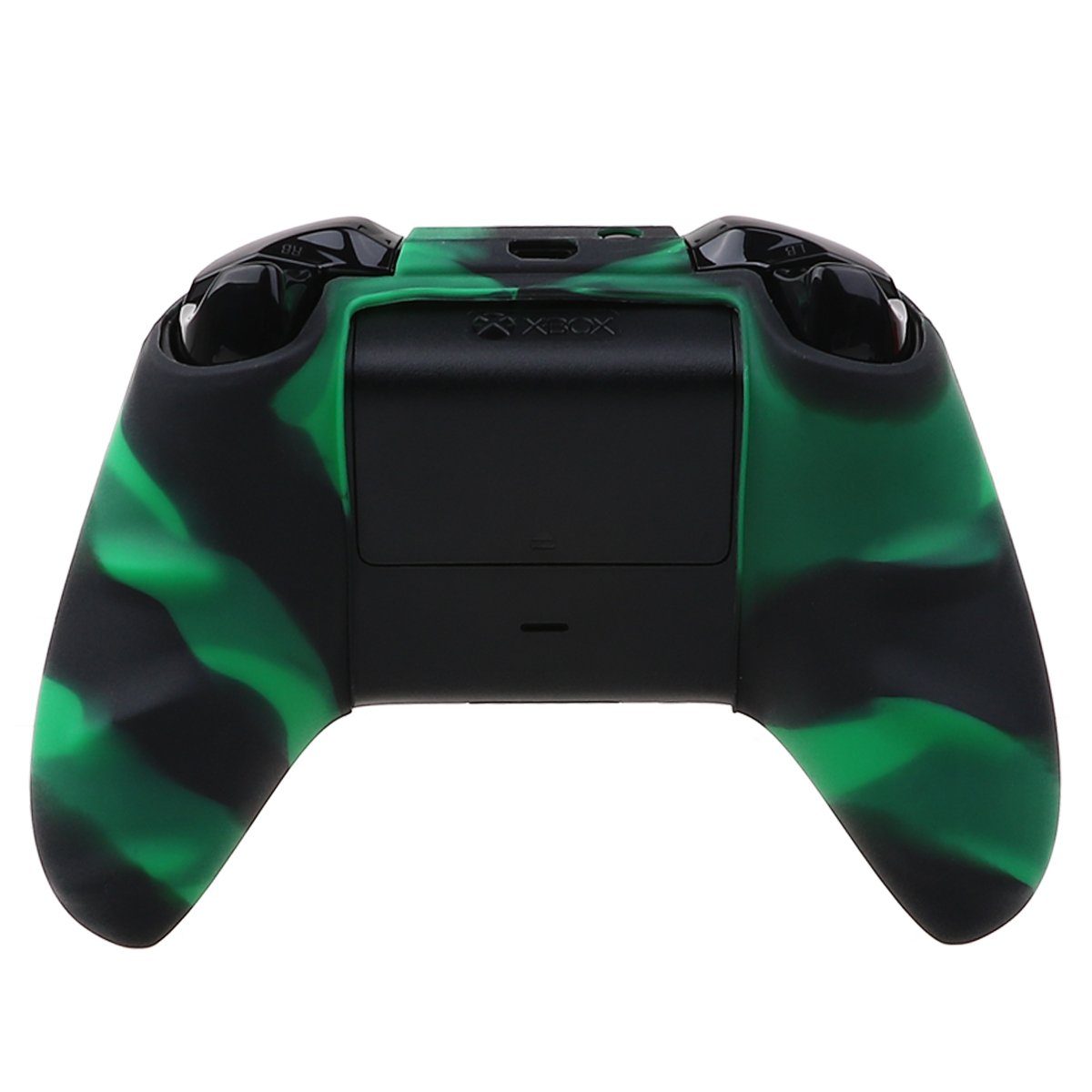 YoRHa Silicone Cover Skin Case for Microsoft Xbox One X & Xbox One S Controller x 1(Black Green) with Pro Thumb Grips 8 Pieces