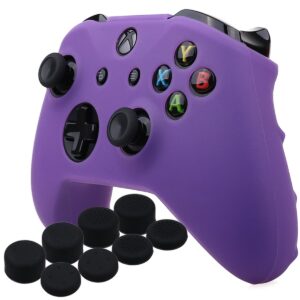 yorha silicone cover skin case for microsoft xbox one x & xbox one s controller x 1(purple) with pro thumb grips 8 pieces